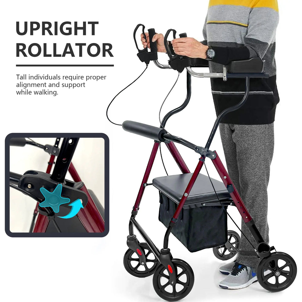 Altus Upright Rolling Walker Mobility Aid Rollator with Seat Padded