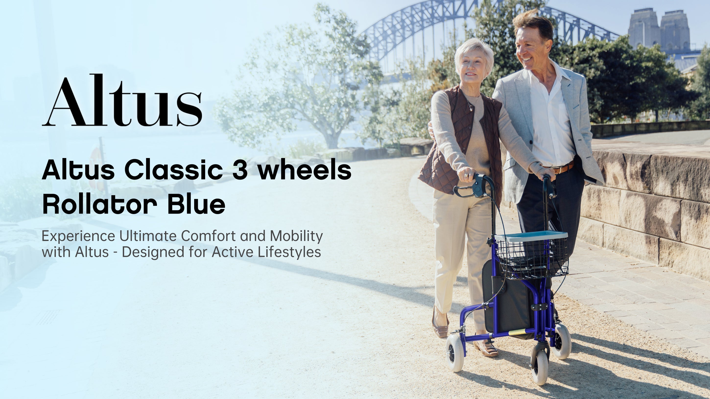 Altus 3 wheel Rolling Walker Mobility Aid with Wire Storage Tray Blue ...