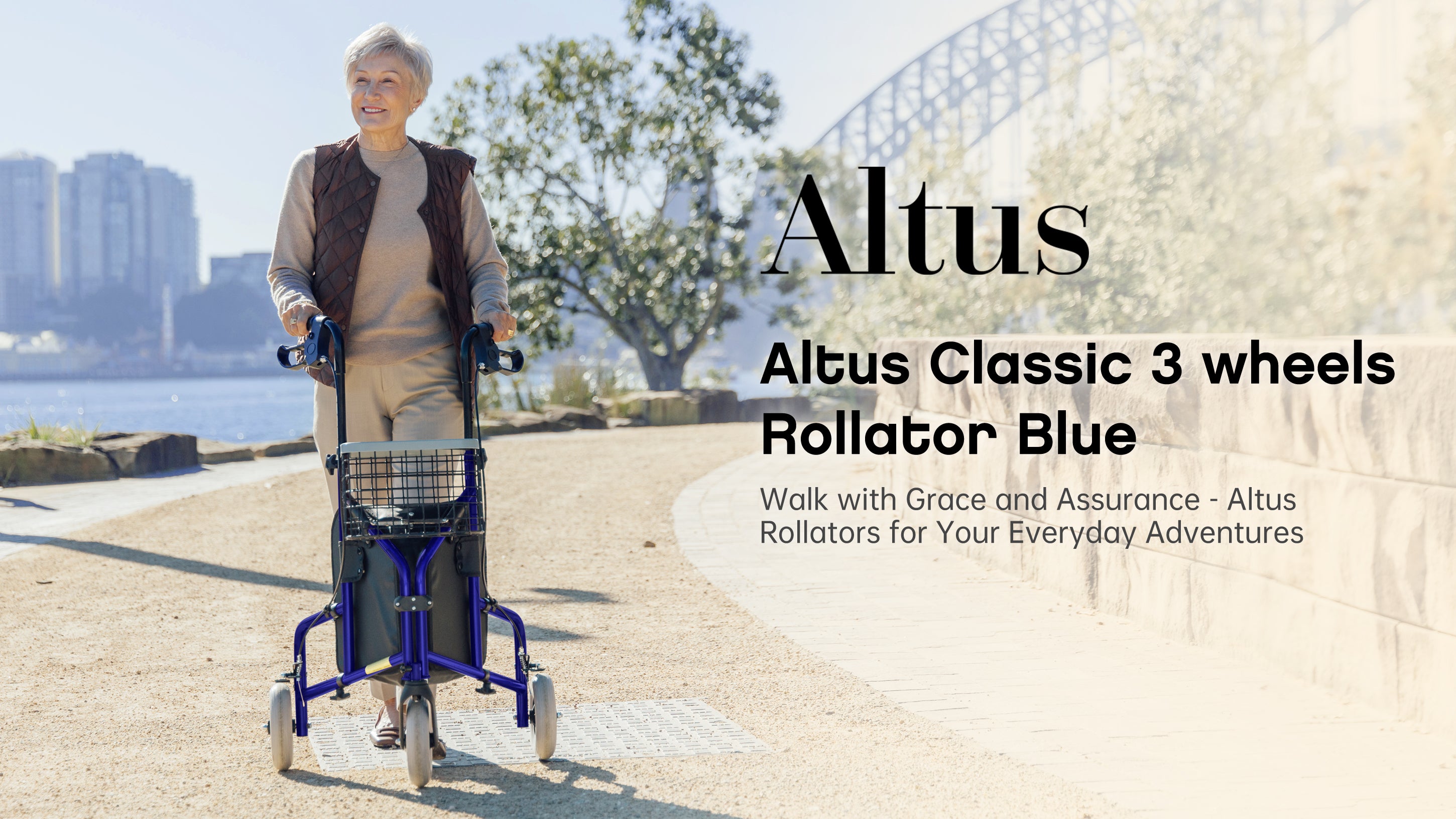 Altus 3 wheel Rolling Walker Mobility Aid with Wire Storage Tray Blue ...