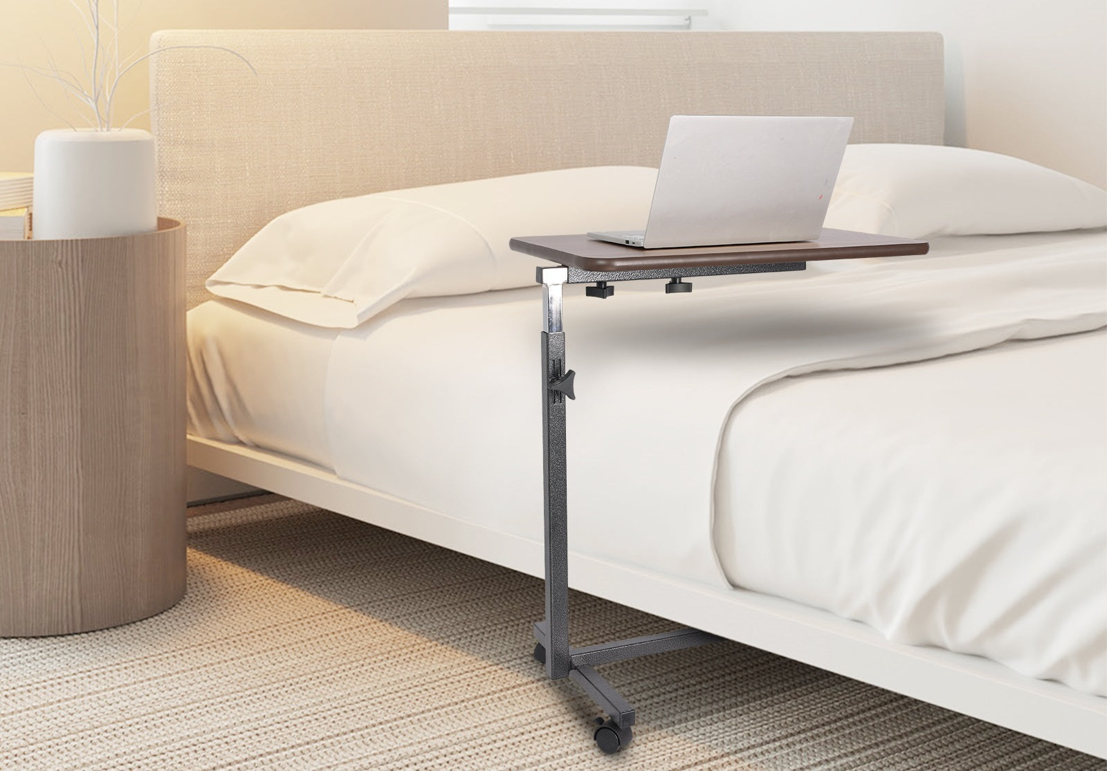 Altus Adjustable Overbed Table with Rolling Lockable Wheels Laptop ...