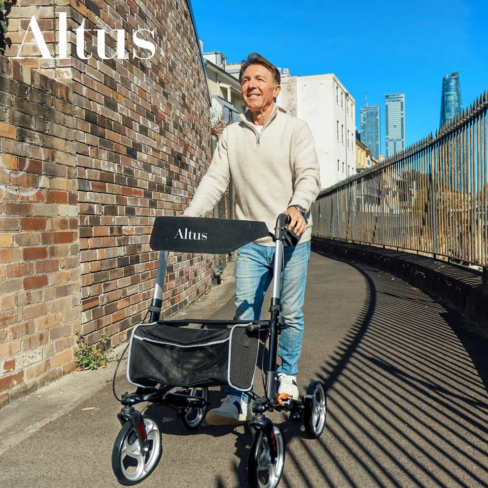 Altus Walker Deluxe Folding Rollator with Seat Aluminum - Black