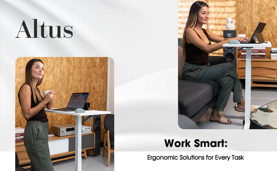 Altus Mobile Standing Desk with Wheels Pneumatic Overbed Table White ...